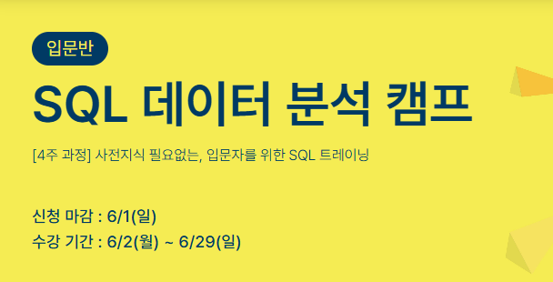 [데이터리안] SQL 데이터 분석 캠프 입문반 | 공모전 대외활동-링커리어